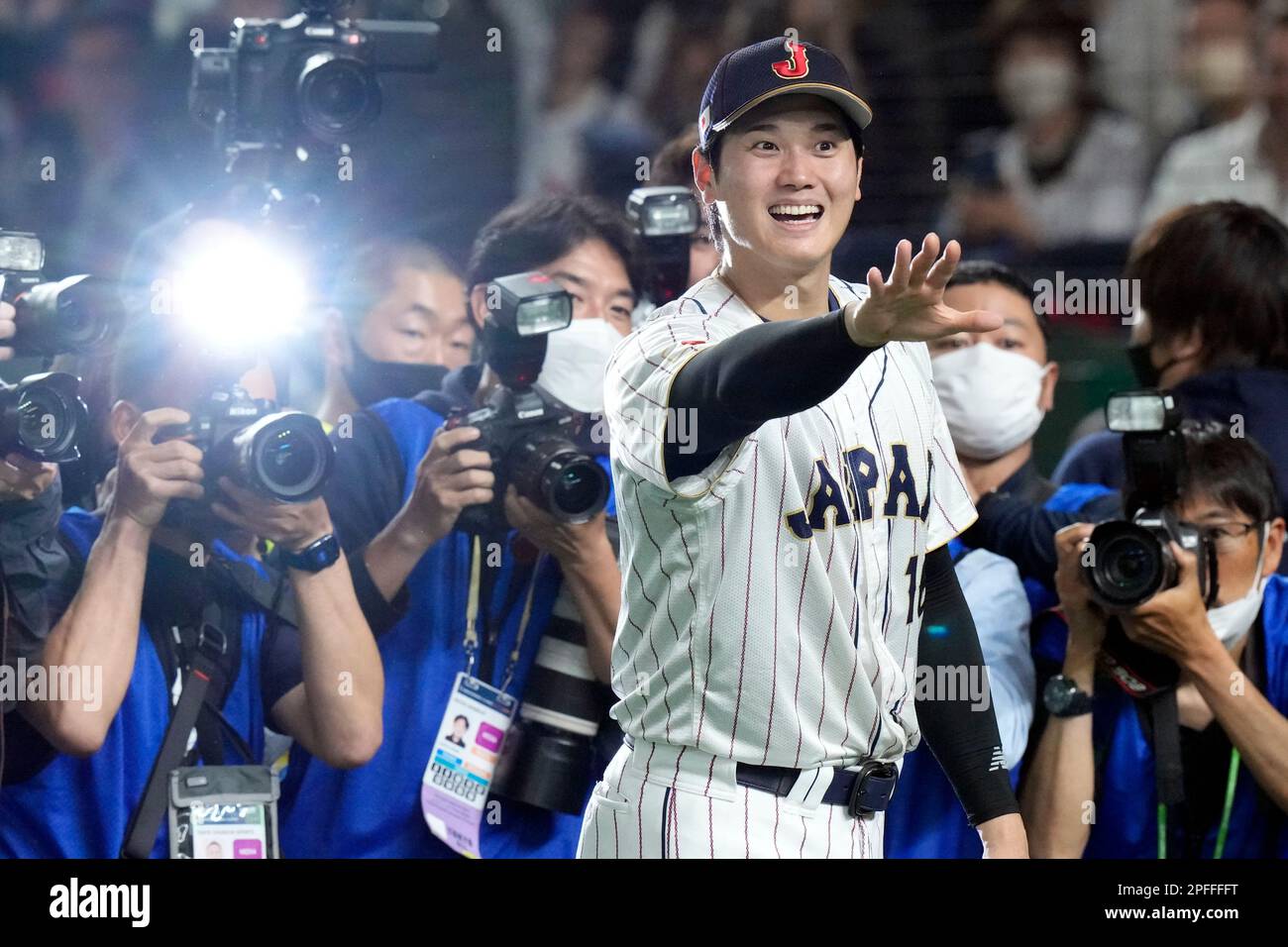 Shohei Ohtani of Japan gestures after the quarterfinal game between Japan and Italy at the World ...