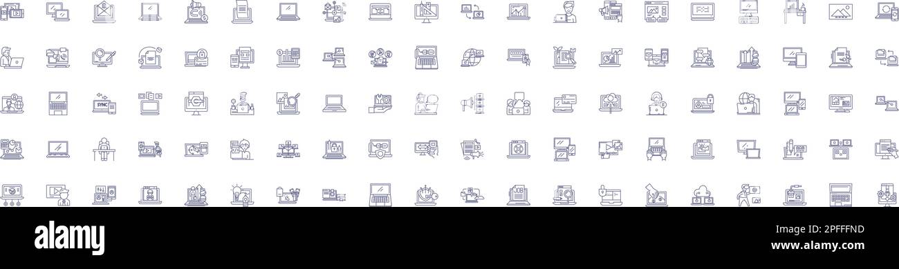 Laptop notebook line icons signs set. Design collection of laptop, notebook, computer, portable ...