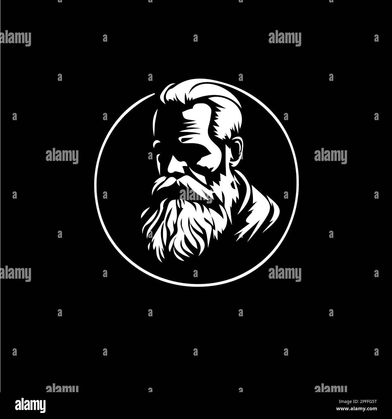 Bearded old man bust logo template, Santa Claus monument emblem, sage ...