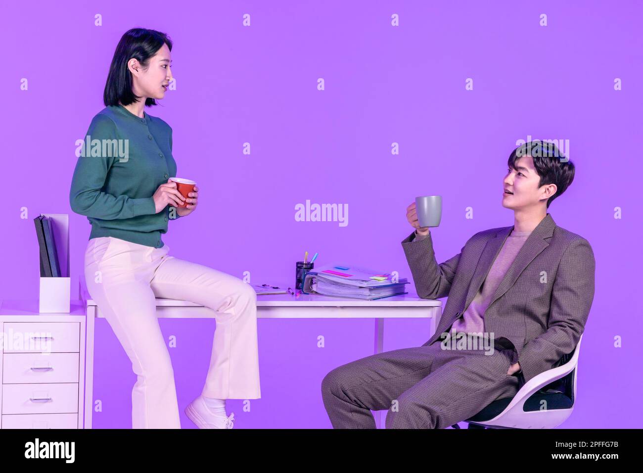 business working concept, young Korean Asian woman and man, having ...