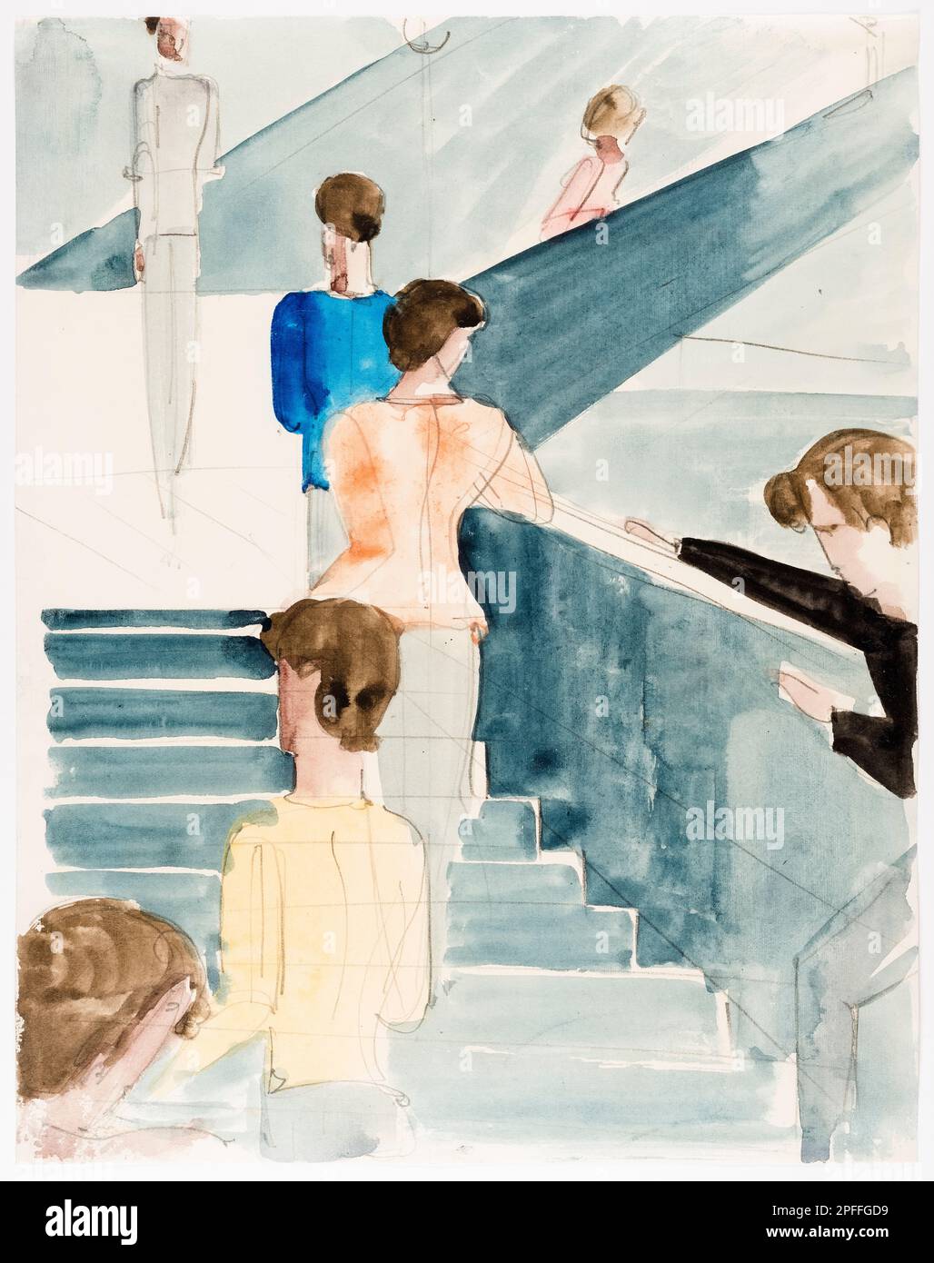 Oskar Schlemmer, Bauhaus staircase, watercolour painting, 1931-1932 ...
