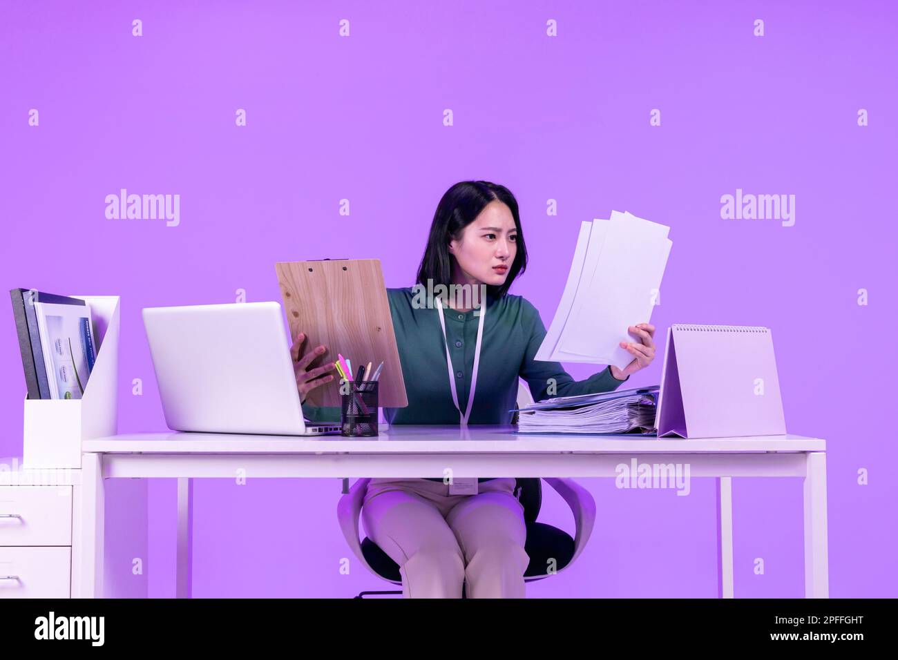 business working concept, young Korean Asian woman concentrating on her ...