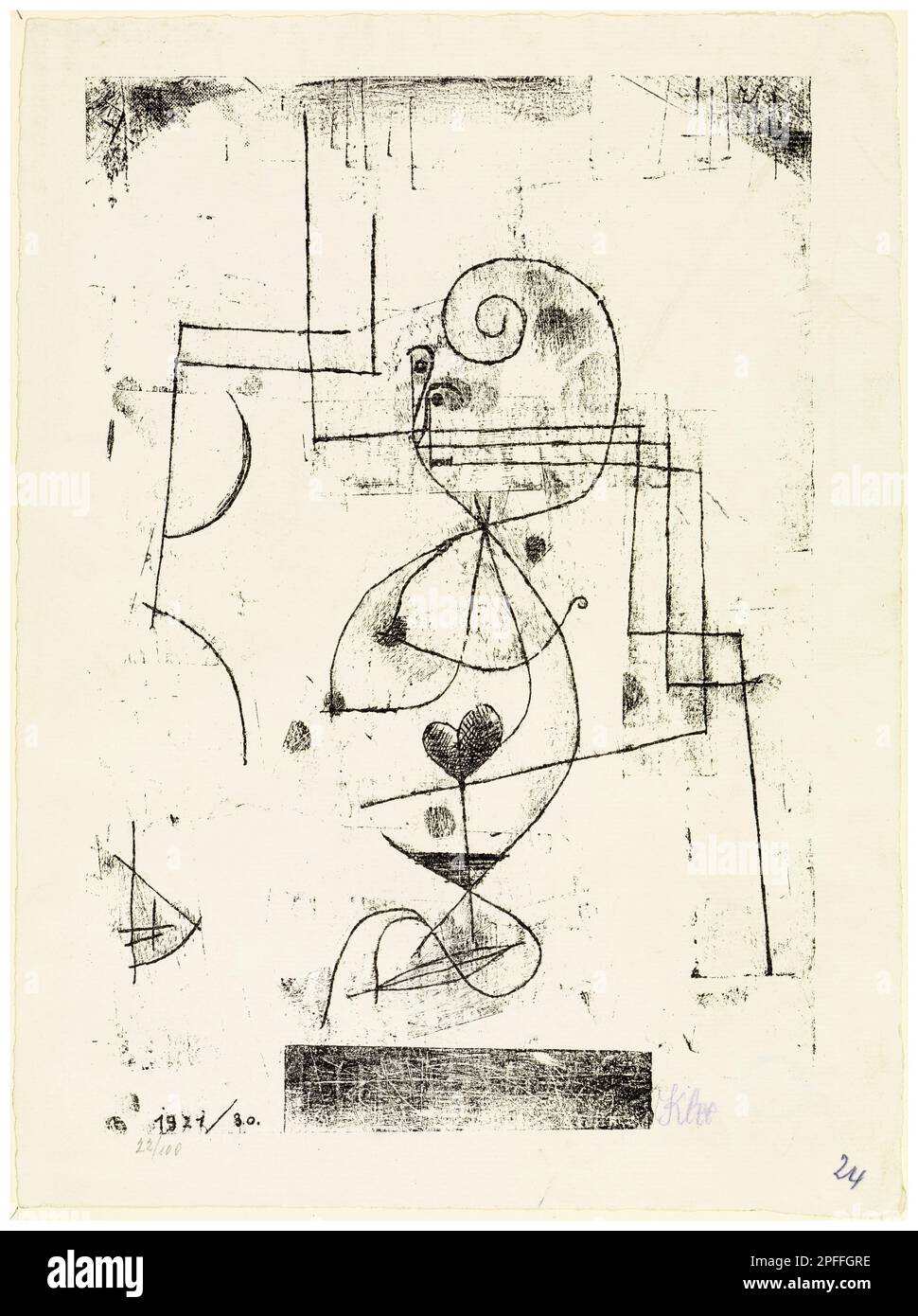 Paul Klee, Queen of Hearts, abstract drawing in lithographic print ...