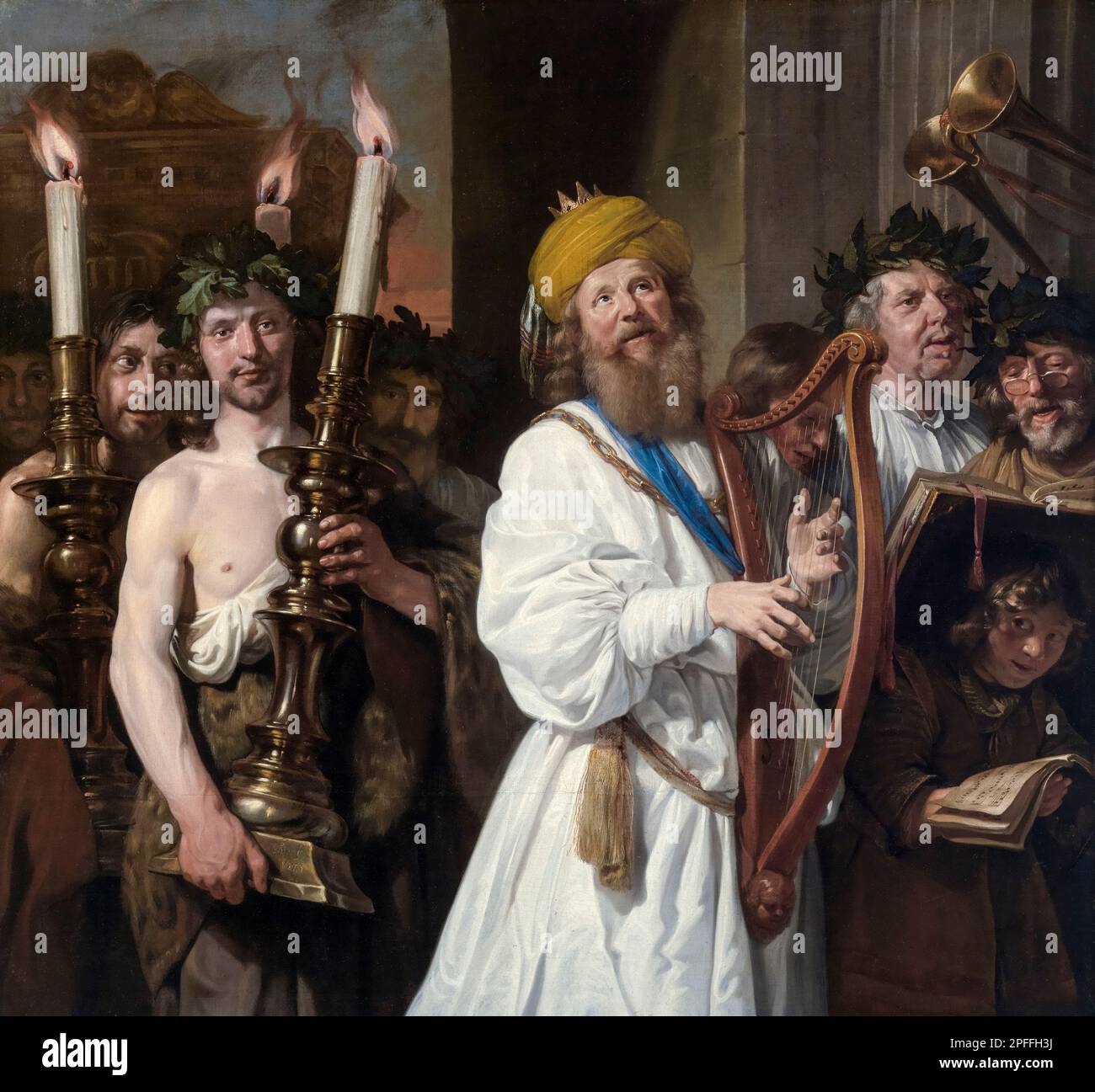 David Playing the Harp Ahead of the Ark, painting in oil on canvas by ...