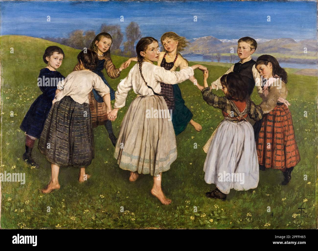 Hans Thoma, Children's Roundelay, painting in oil on canvas, 1872 Stock ...