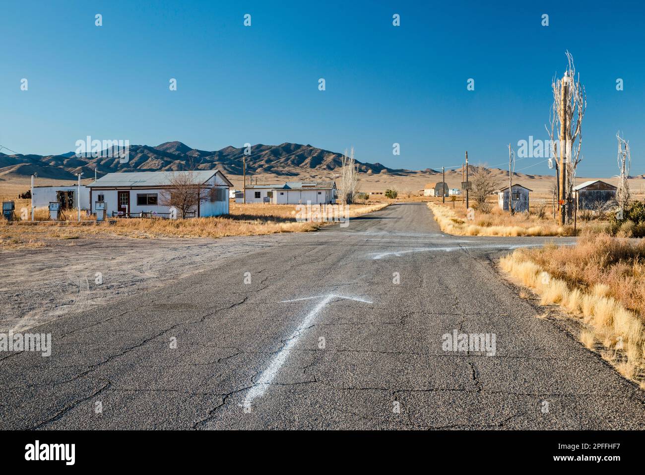 Cottages in Rachel, Groom Range in distance, Extraterrestrial Highway ...