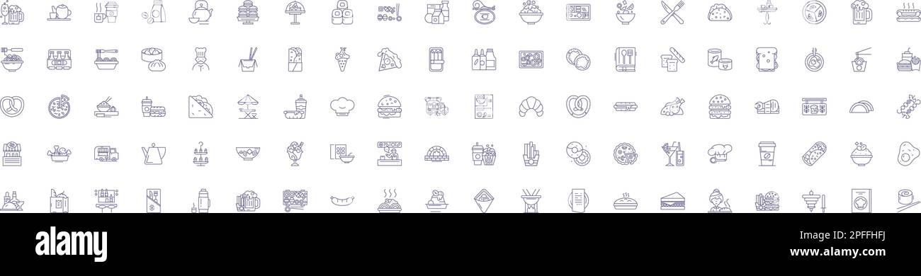 Fast food line icons signs set. Design collection of Burger, Taco ... Fast food line icons signs set. Design collection of Burger, Taco ...