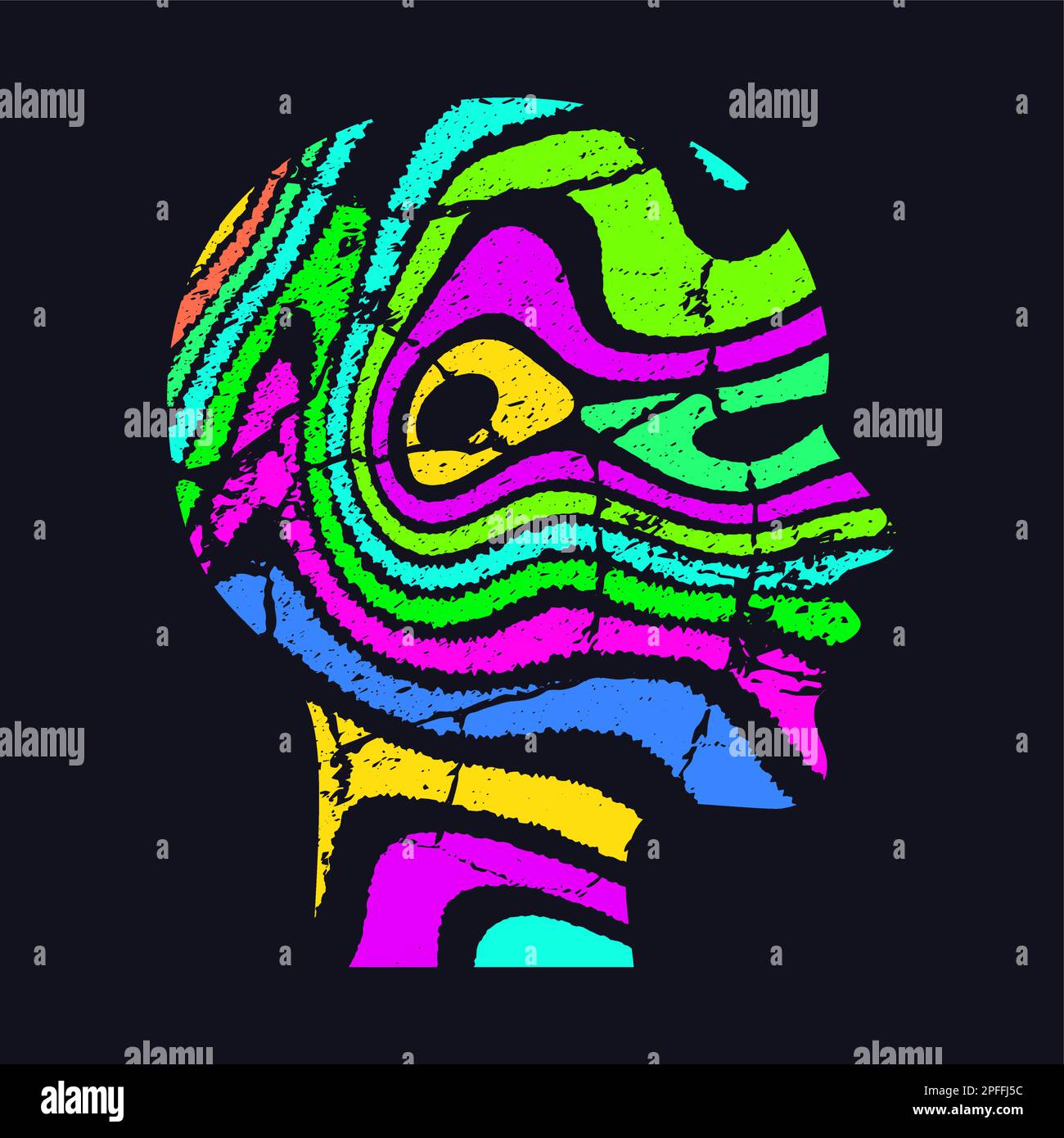 Woman profile. Silhouette of head with neon abstract psychedelic ...