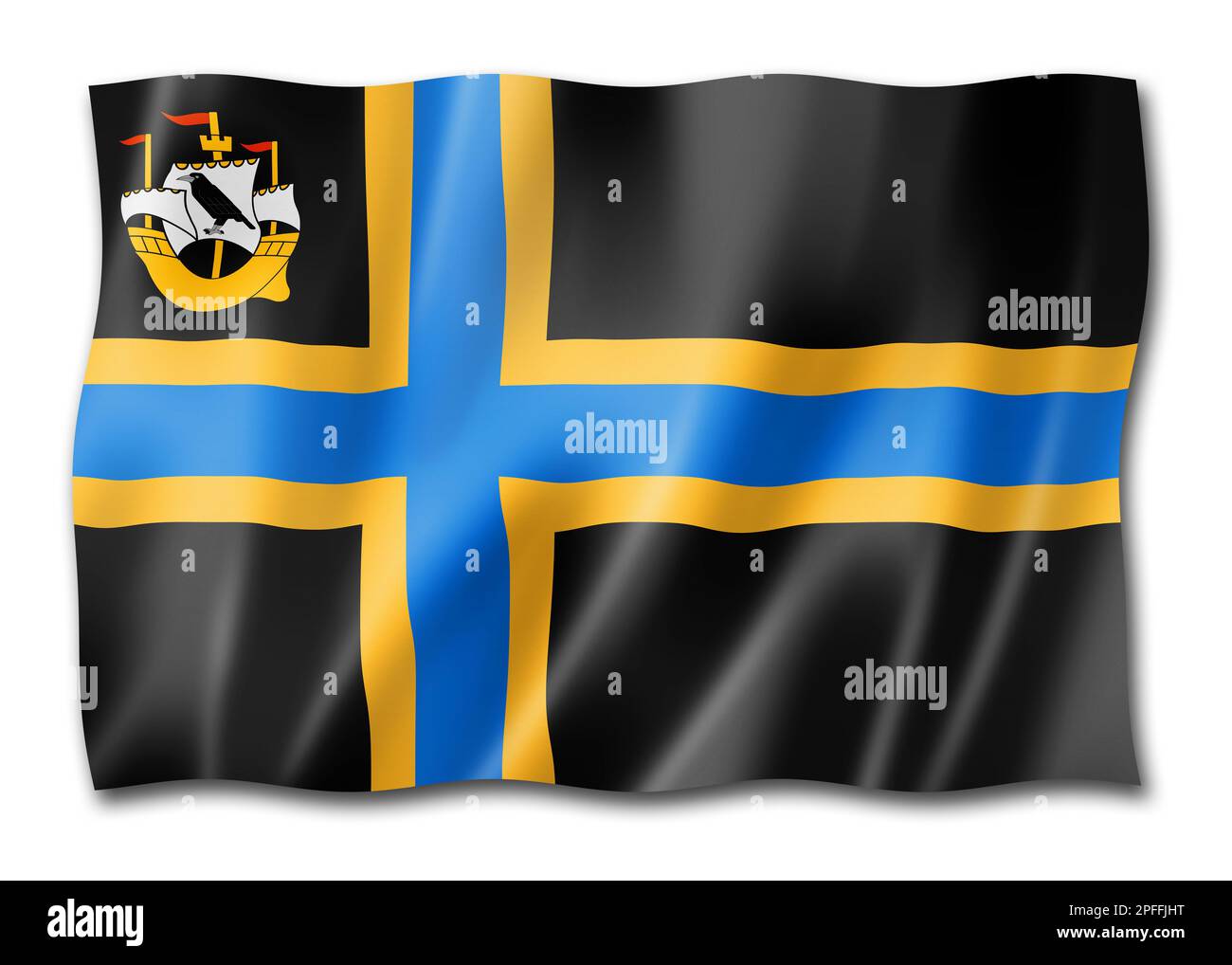 Caithness County flag, United Kingdom waving banner collection. 3D ...