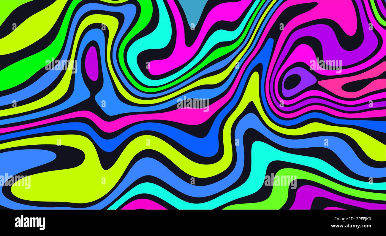 Trippy strip psychedelic pattern. Neon color wavy background Stock ...