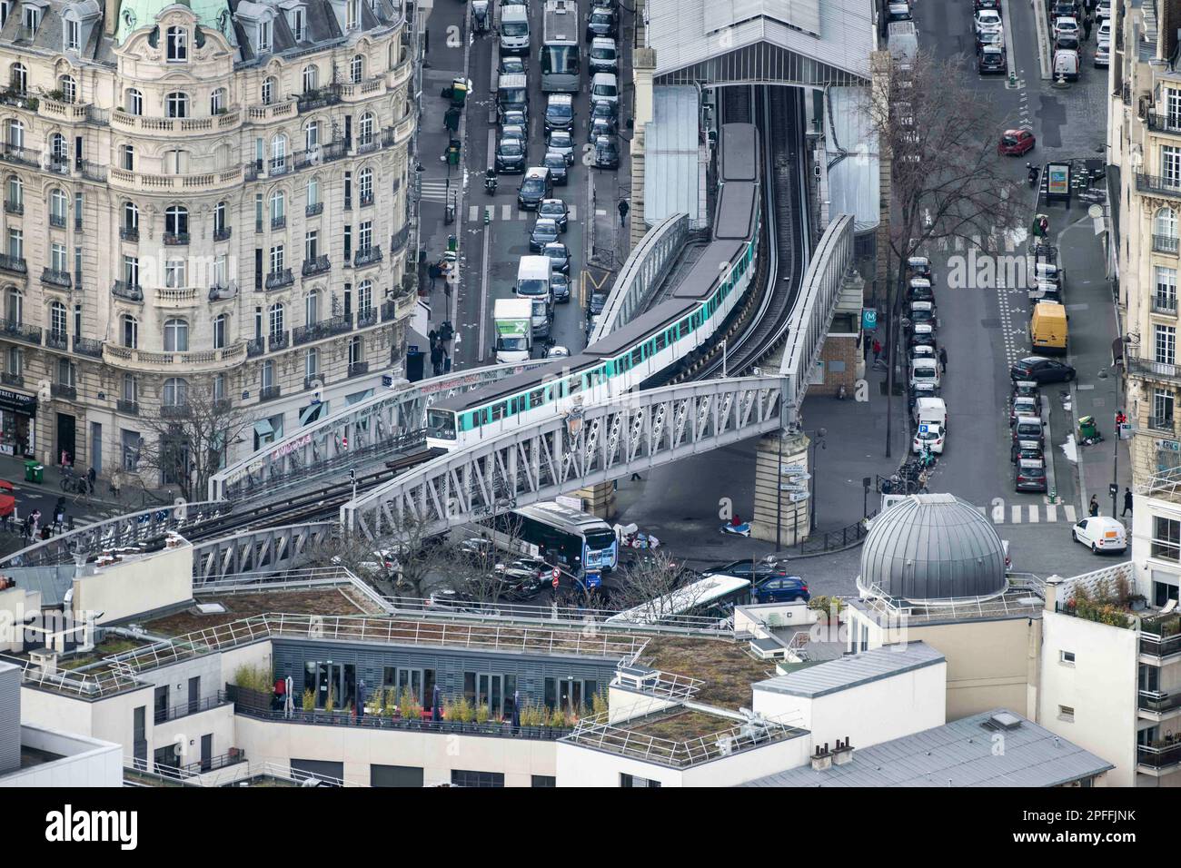 Paris, France. 15th Mar, 2023. A bird's view of the aerial portion of ...
