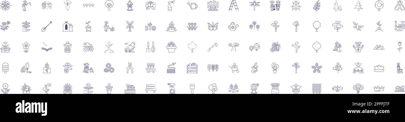 Gardening line icons signs set. Design collection of Planting, Watering ...