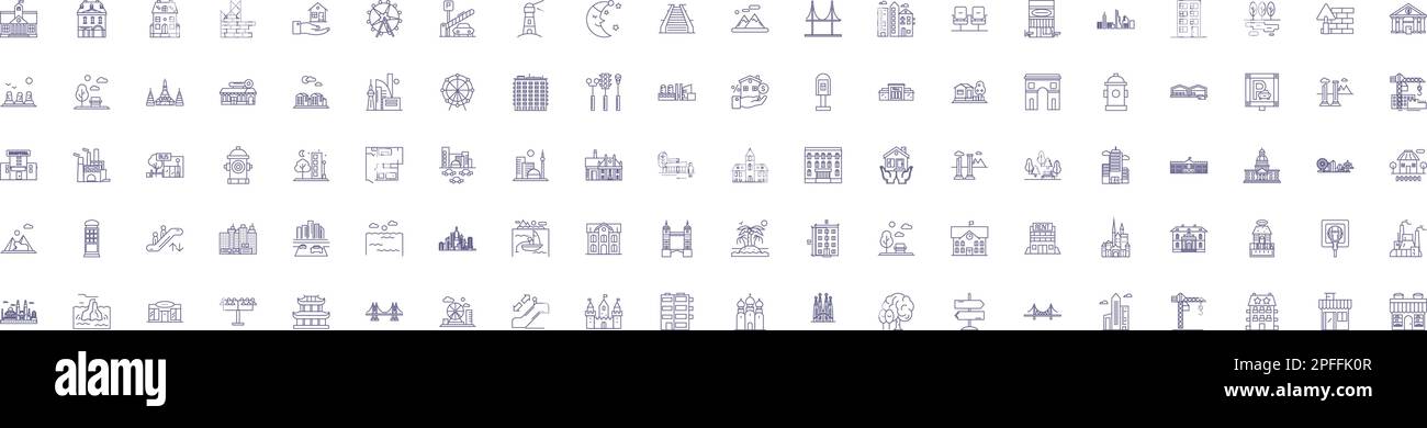 City landscape line icons signs set. Design collection of Urban ...