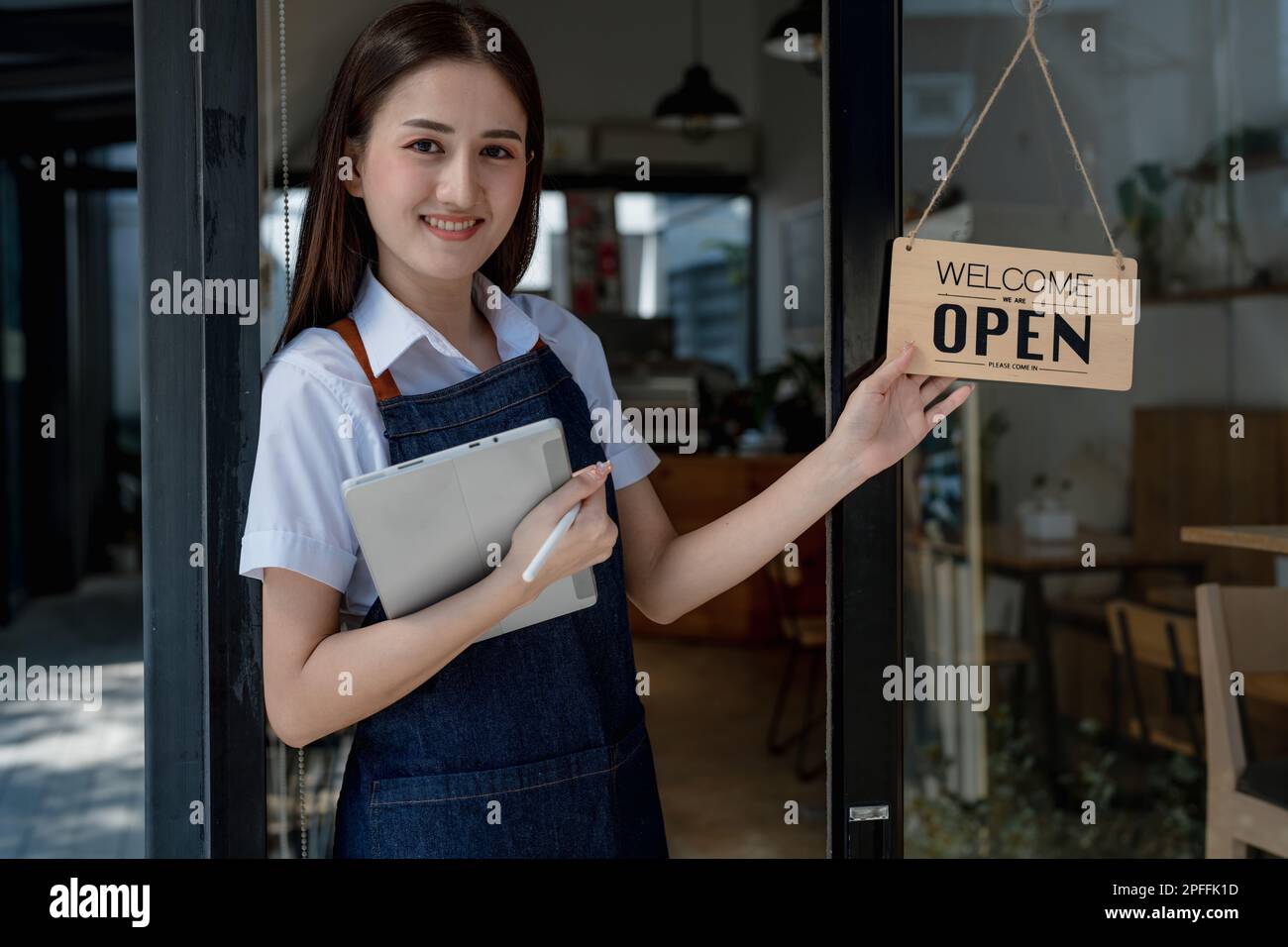 Startup successful small business owner sme beauty girl stand with ...