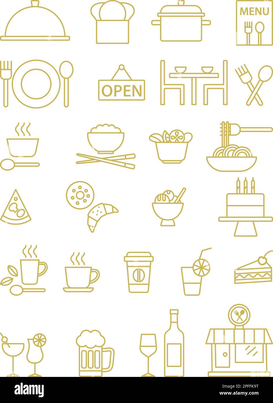 Golden vector restaurant outline icons set 1 Stock Vector Image & Art ...