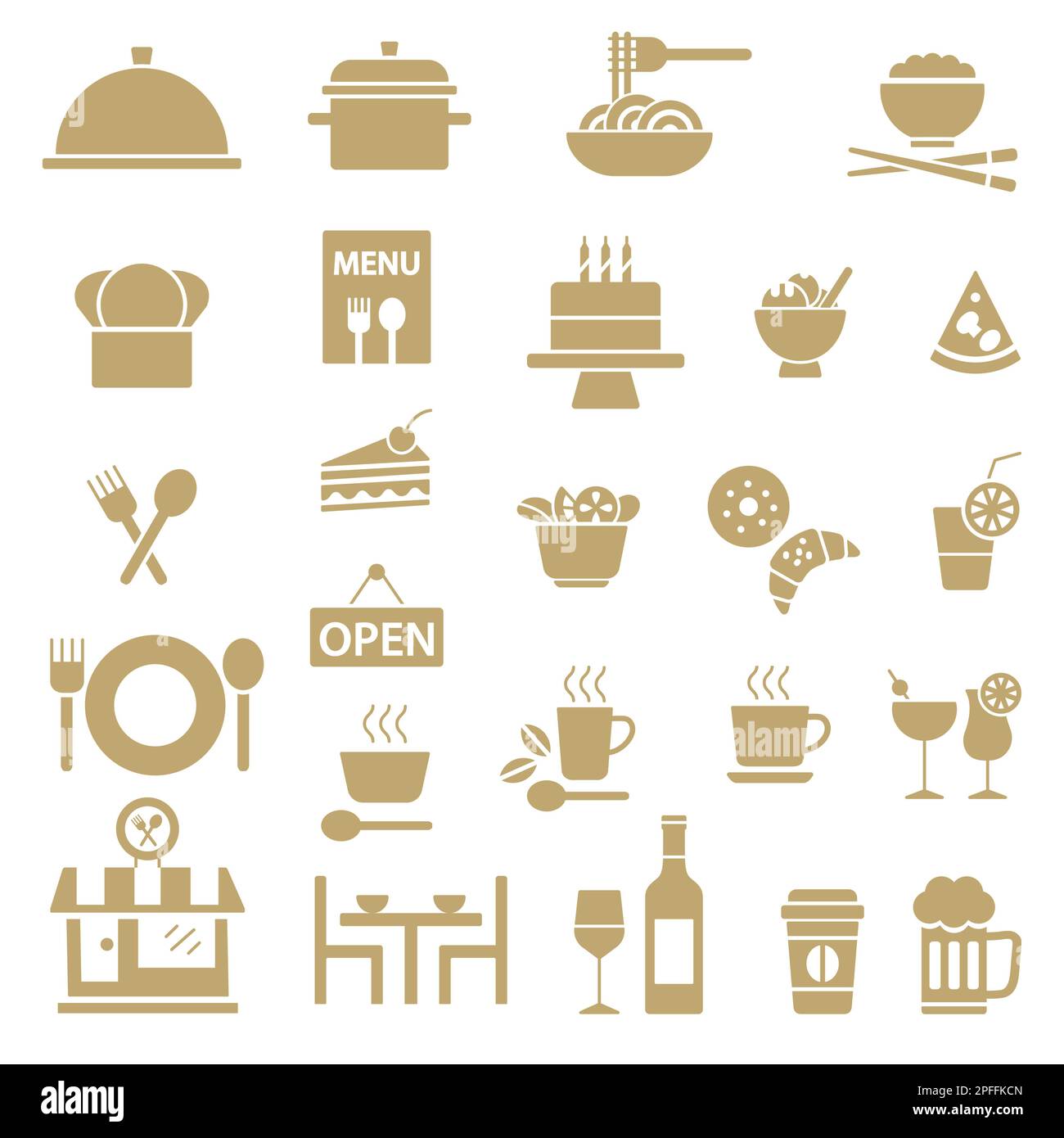 Golden vector restaurant silhouette icons set 1 Stock Vector Image ...