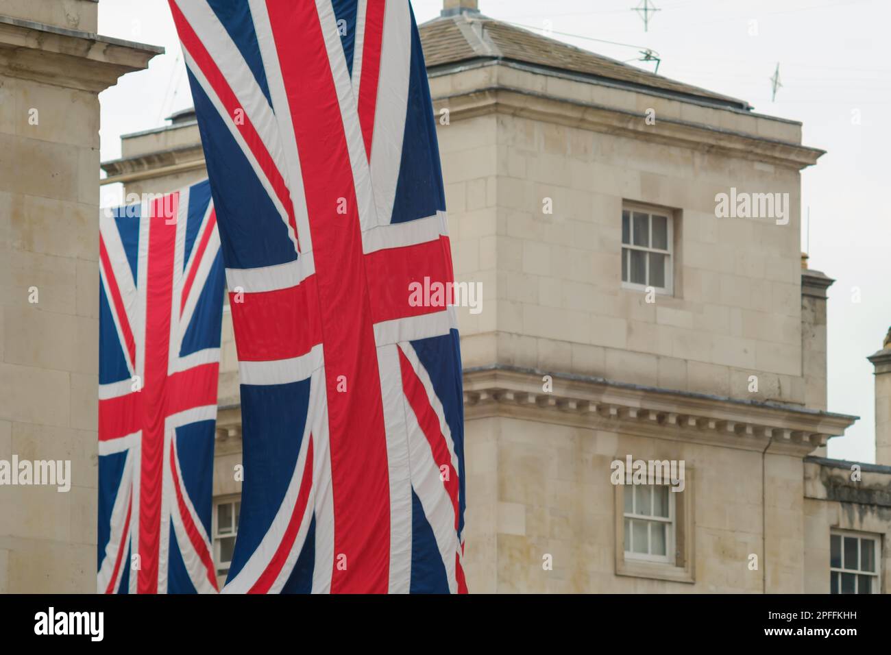 Huge flags of England near the Horse Guards building in London UK Stock ...