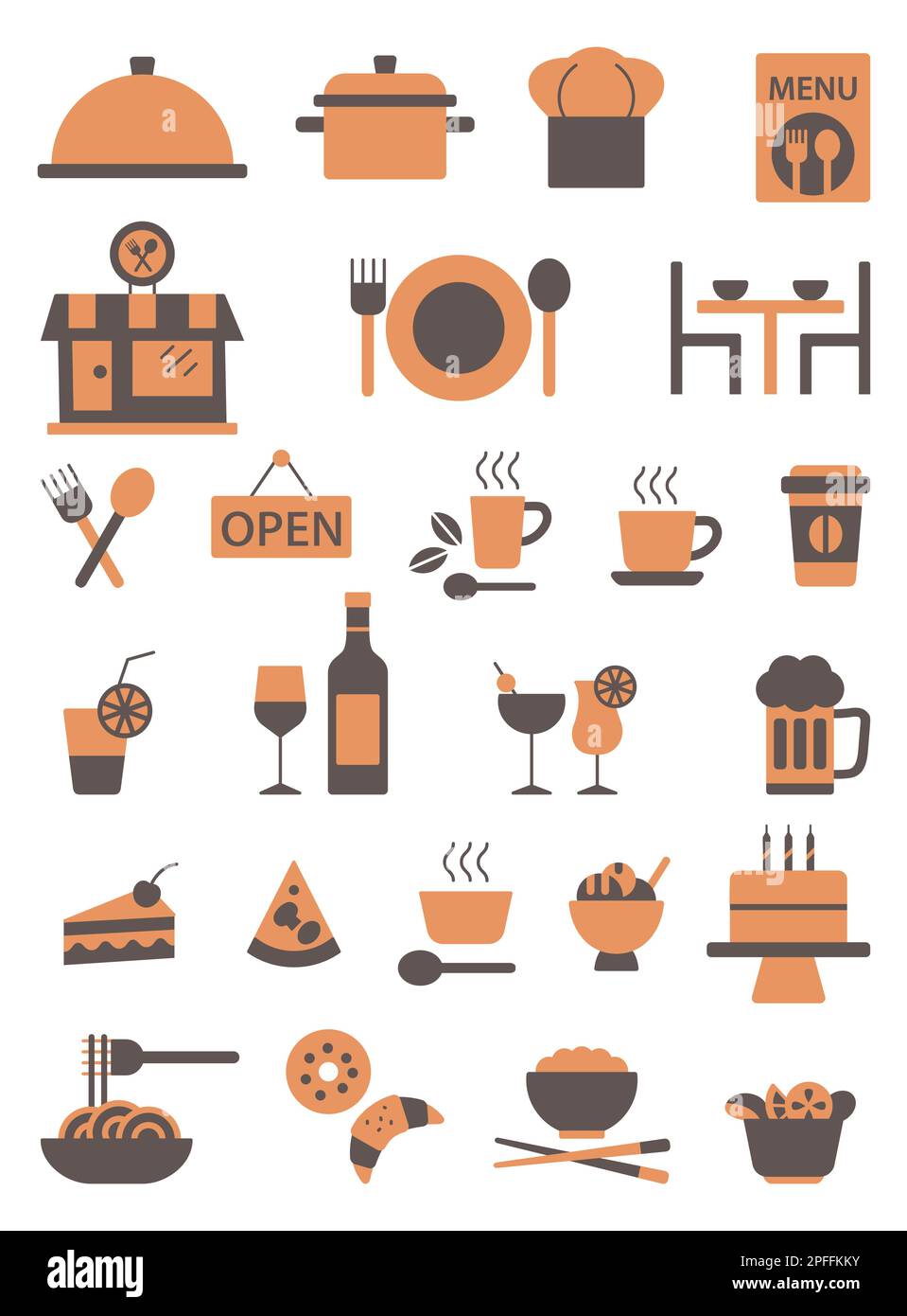 Orange and brown restaurant icons vector set Stock Vector Image & Art ...
