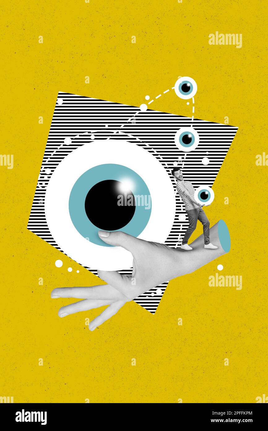 Vertical collage image of black white effect arm fingers hold huge ...