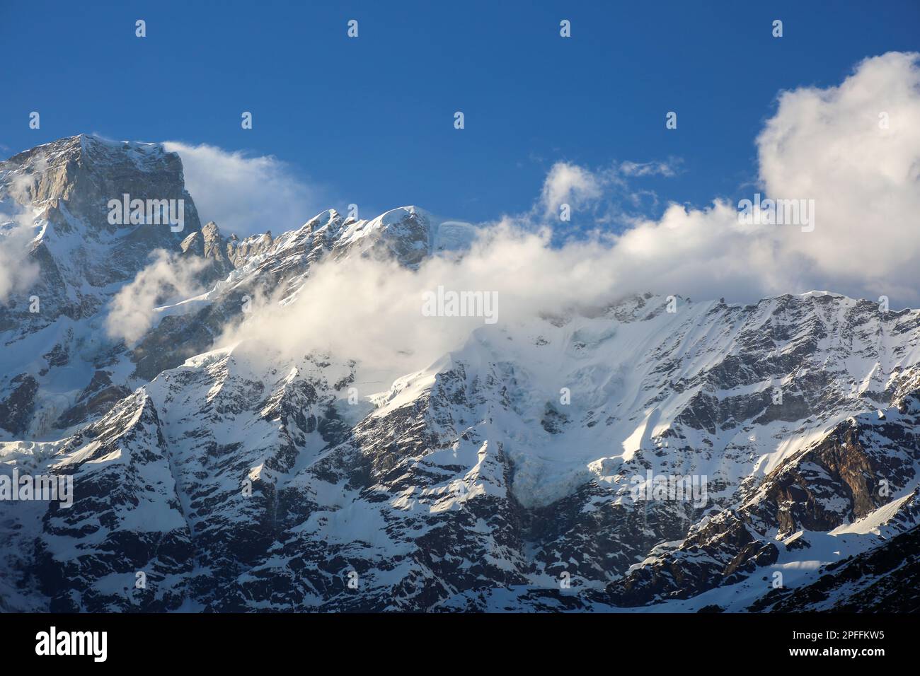 Mountain, Himalaya, Sun rays, landscape scenery. The Great Himalayas or ...