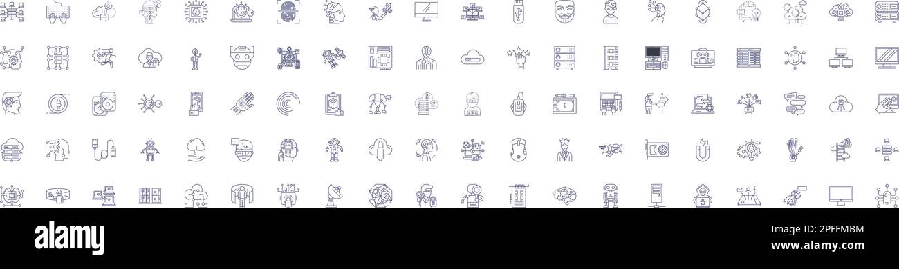 Artificial intelligence line icons signs set. Design collection of AI, Robotics, Machine ...
