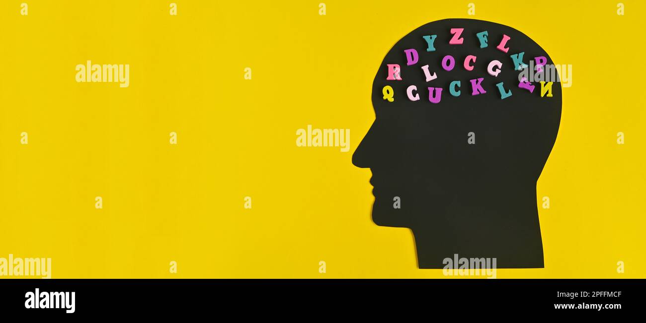 a thinking person with a lot of thoughts in his head. banner on a ...