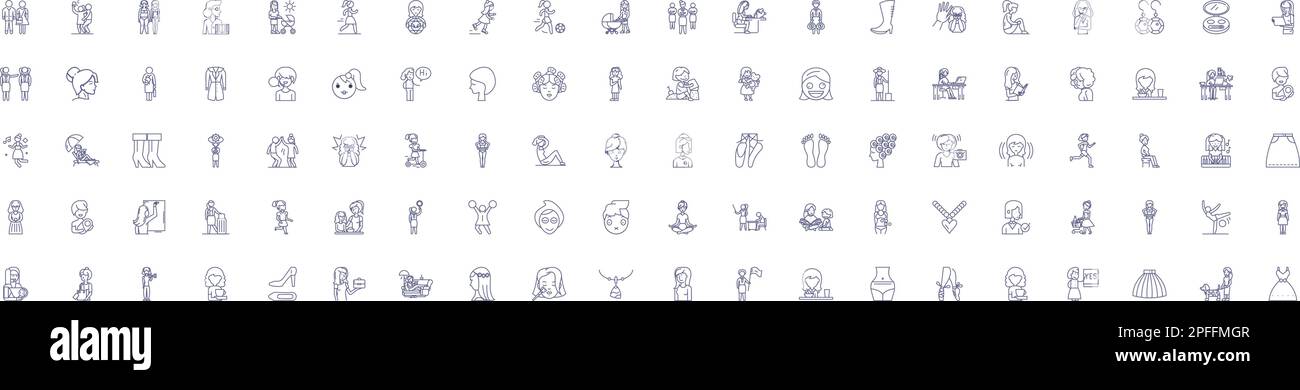 Girl power line icons signs set. Design collection of Feminism ...