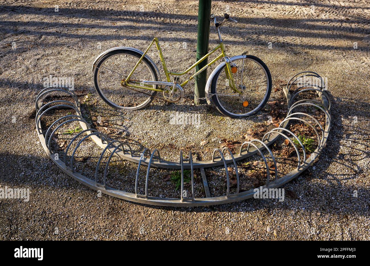Munich, Germany. 17th Mar, 2023. A defective bicycle stands behind a ...