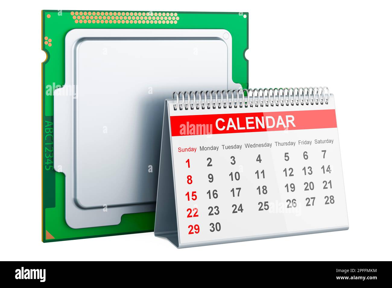 CPU with desk calendar, 3D rendering isolated on white background Stock ...