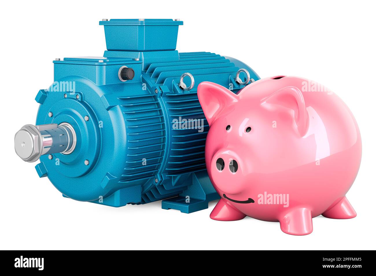 Industrial electric motor with piggy bank, 3D rendering isolated on ...