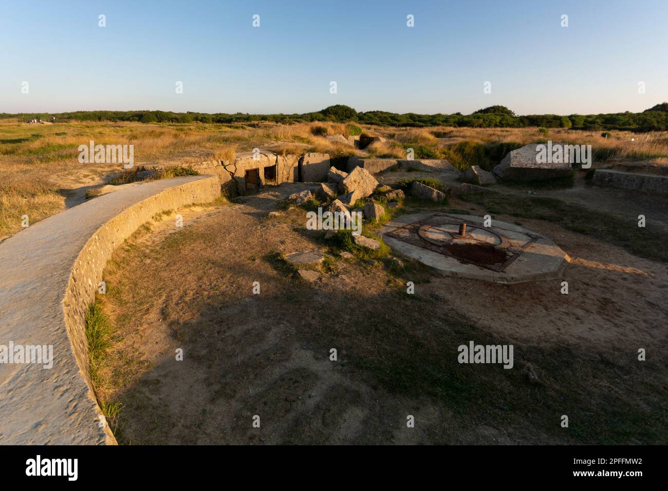 Remains of a gun pit at the Pointe du Hoc. Coast of Normandy, between ...