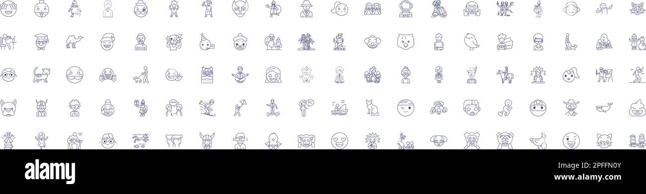 Funny people and animals line icons signs set. Design collection of ...