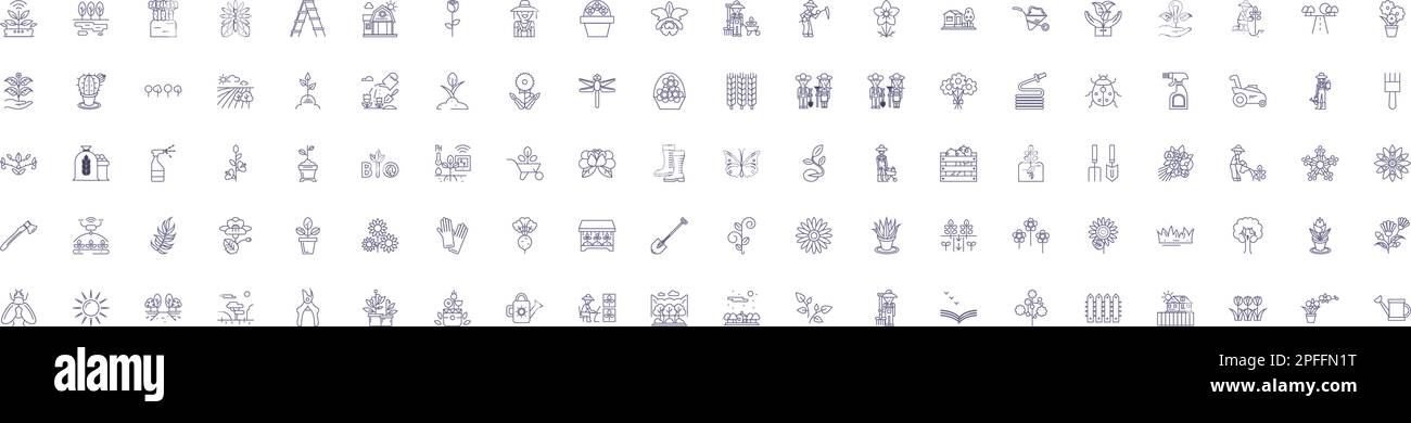 Garden line icons signs set. Design collection of Yard, Vegetable, Lawn ...