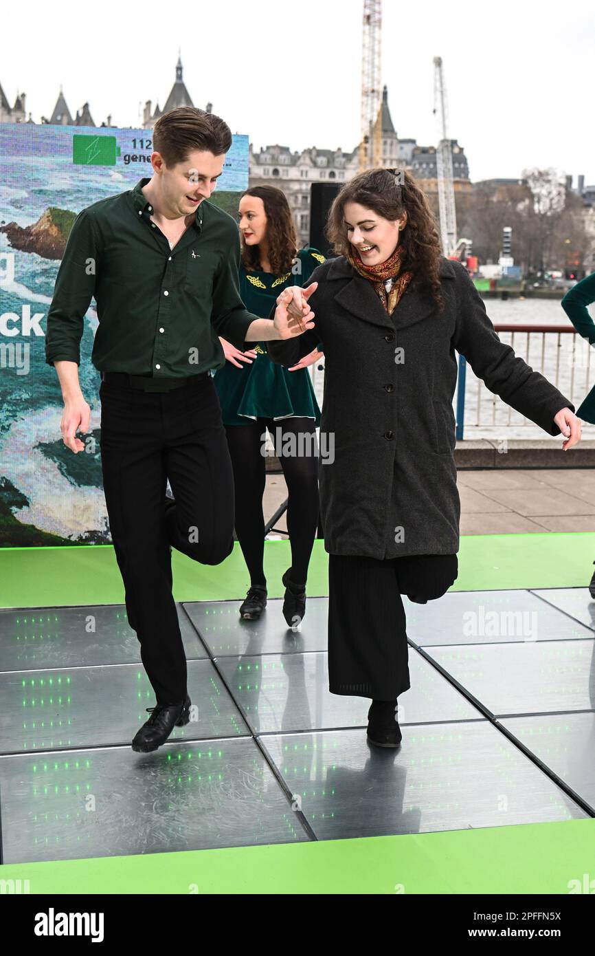 EDITORIAL USE ONLY Alex O'Byrne (right) gets a dancing lesson from ...