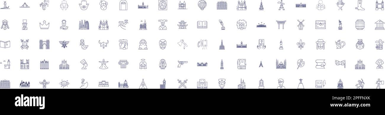 History and attractions line icons signs set. Design collection of History, Attractions ...