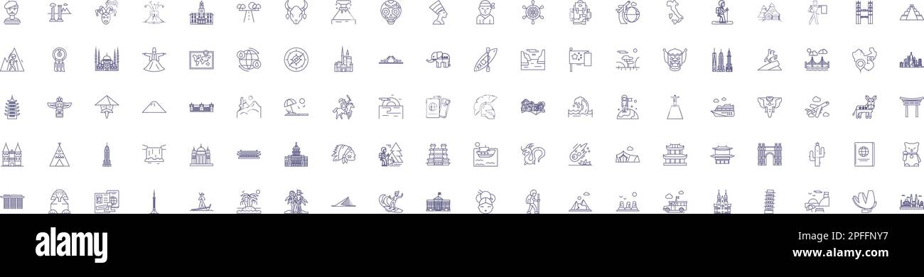 Famous landmarks line icons signs set. Design collection of Monument ...