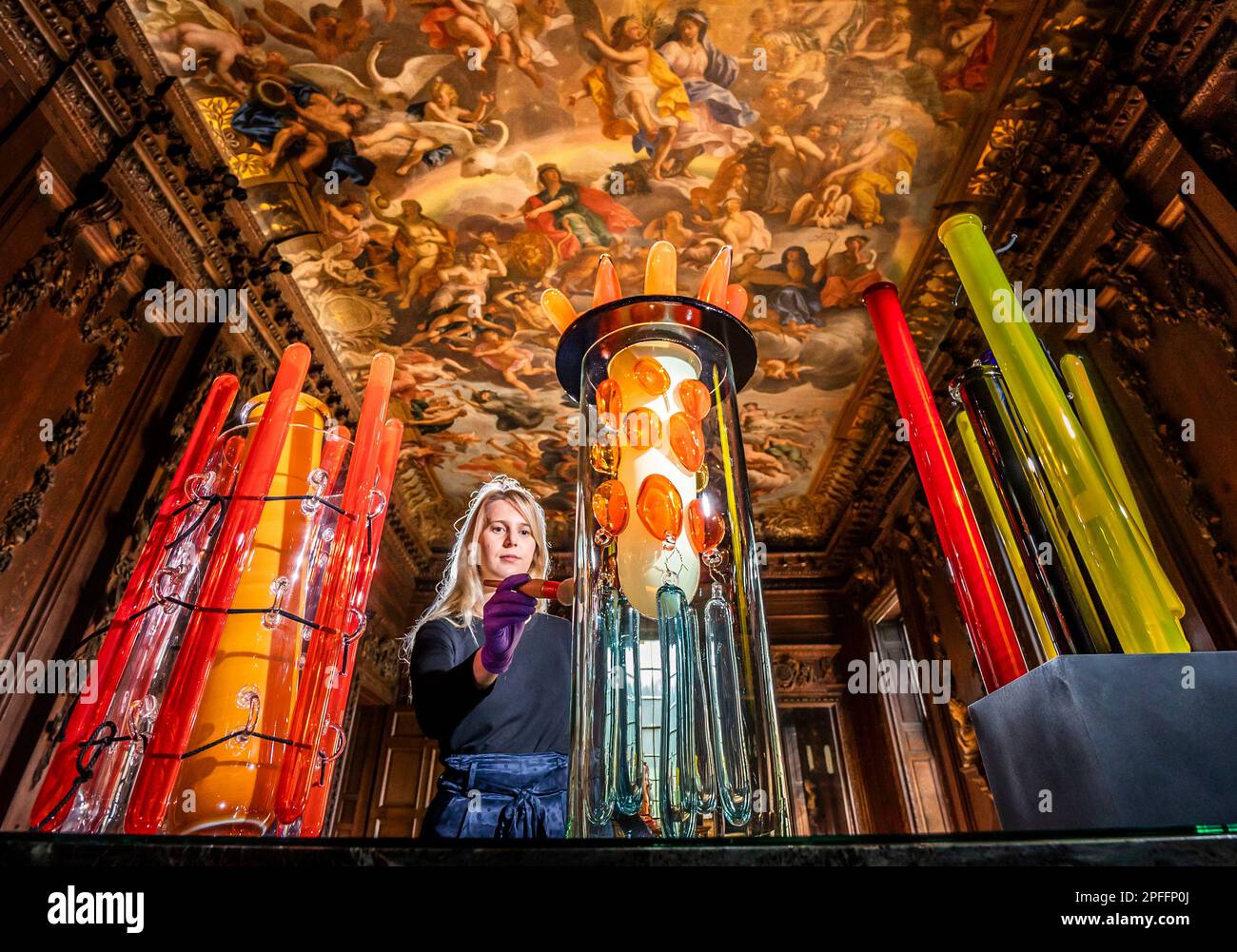 Textiles Assistant Olivia Housley cleans sculpture by artist Ettore ...