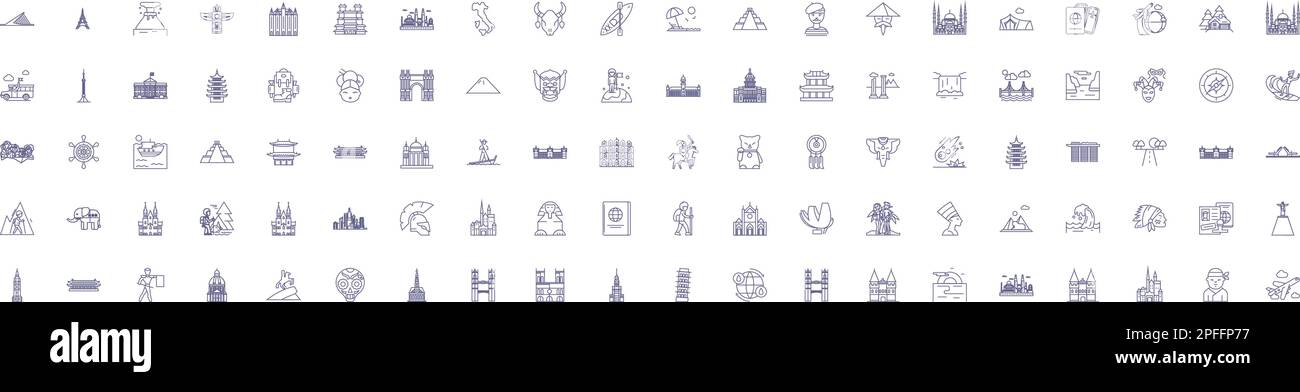 Journey attractions line icons signs set. Design collection of ...
