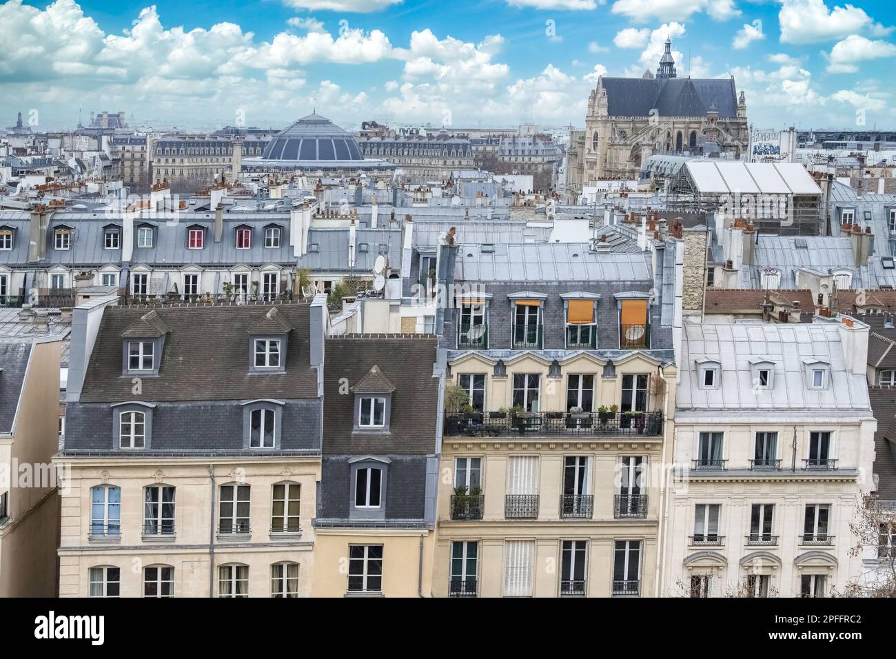 Paris, typical buildings in the Marais, aerial view from the Pompidou ...