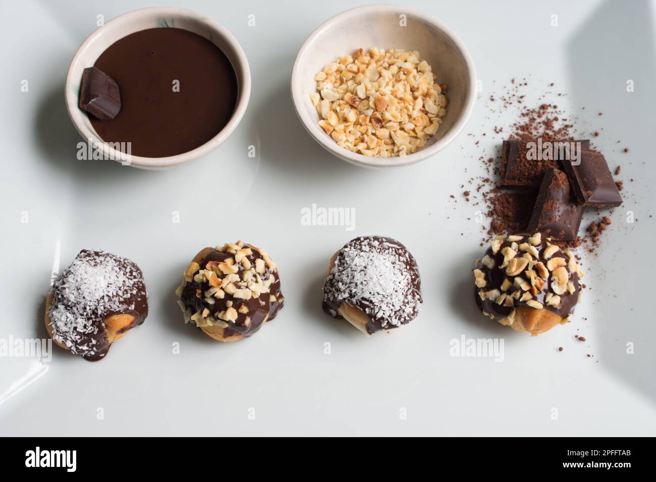 Delicious profiteroles with chocolate, presentation of profiteroles ...