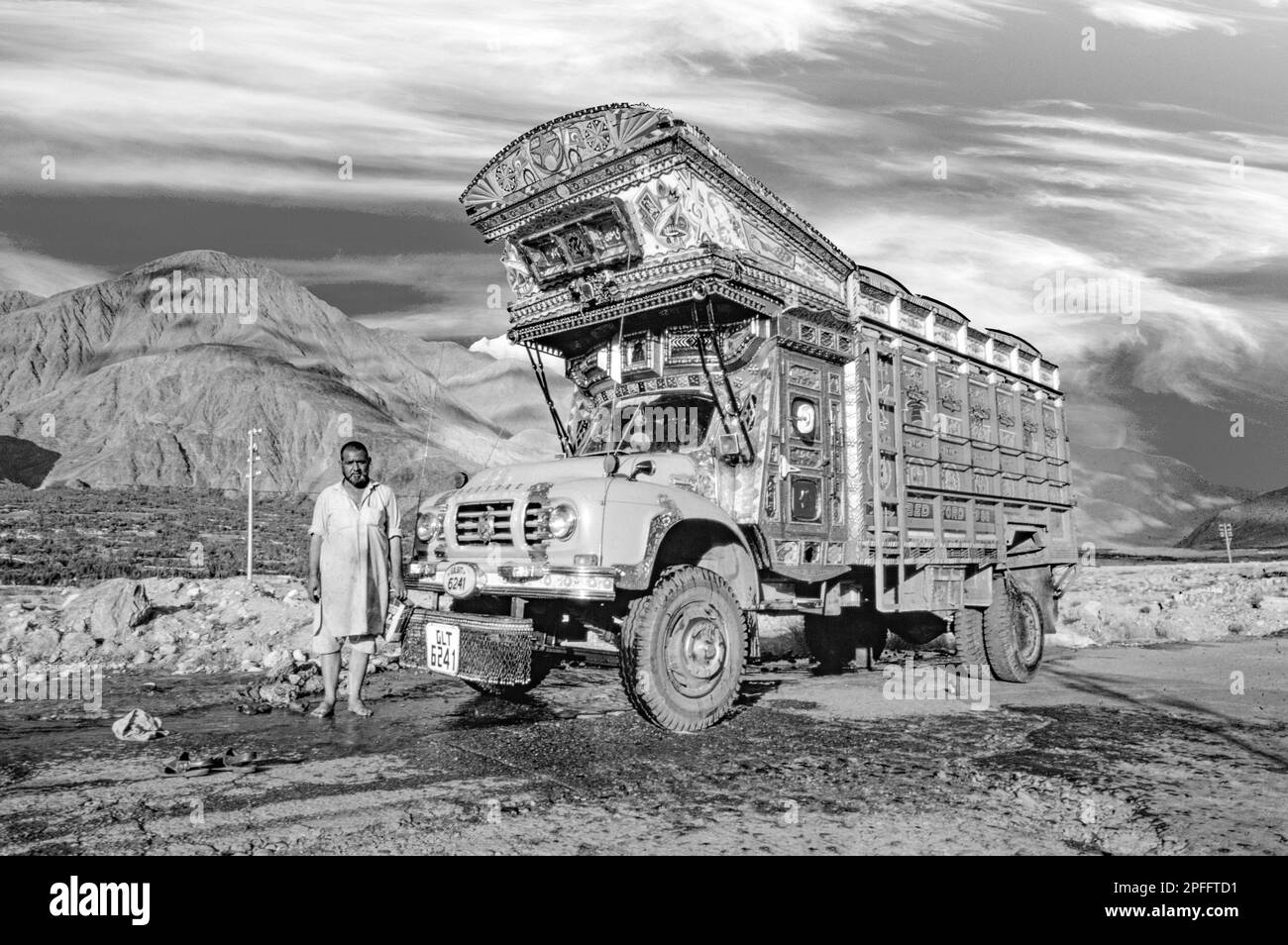 Gilgit, Pakistan - August 6, 1987: proud truck driver presents his ...