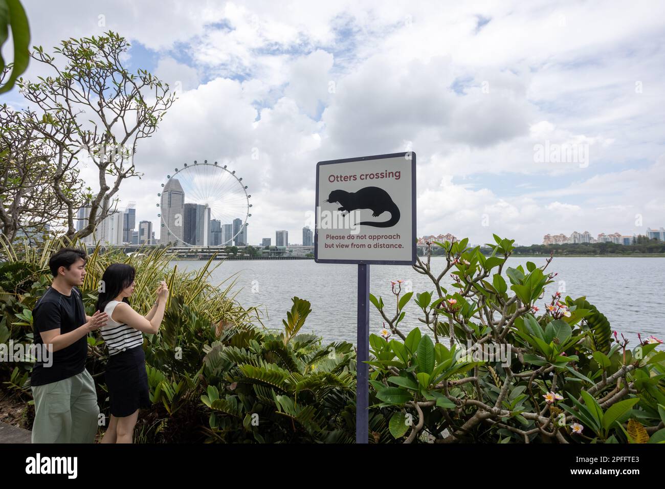 Otter crossing sign in Gardens by the Bay, Singapore Stock Photo - Alamy