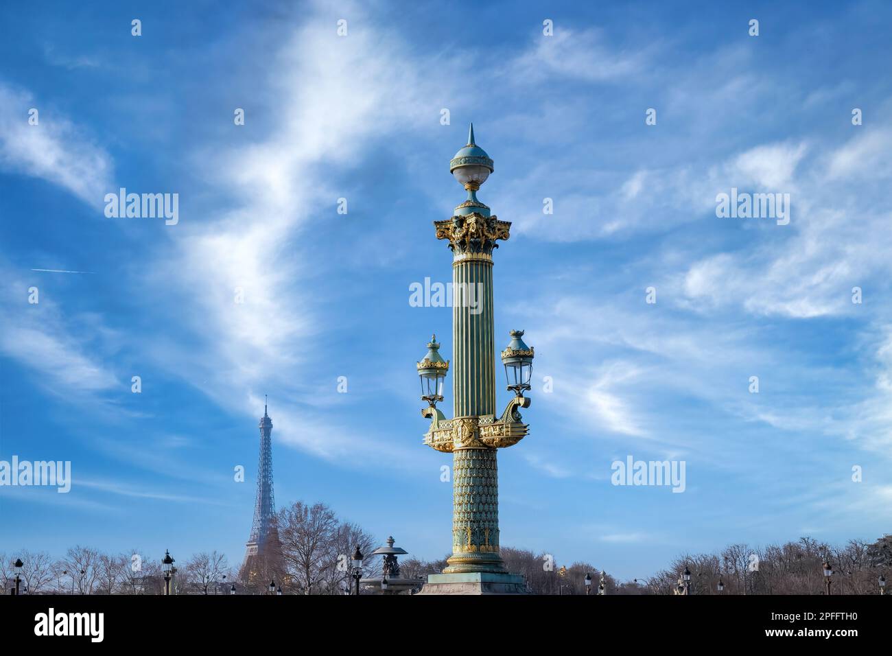 Paris, ancient building on the place de la Concorde, with the Eiffel ...