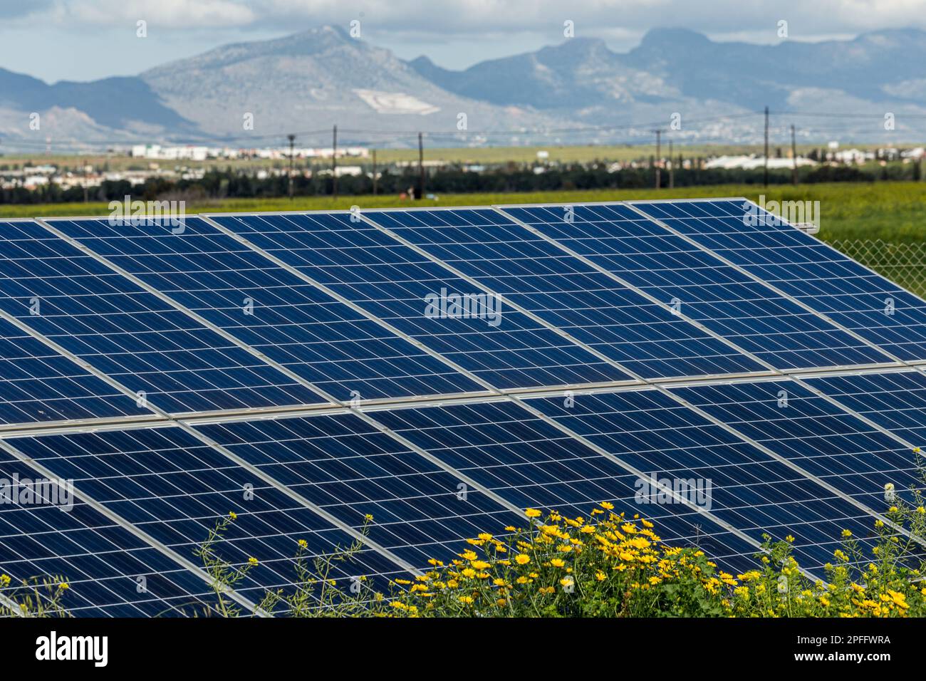 A solar panel is seen n a field with the flag of the so called "Turkish ...
