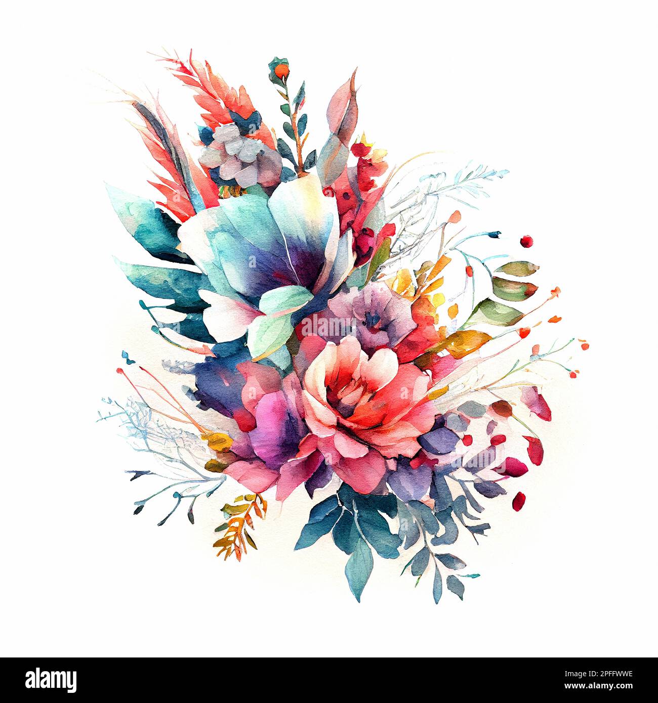 Wild flowers Boho hand drawn watercolor illustration Stock Photo - Alamy