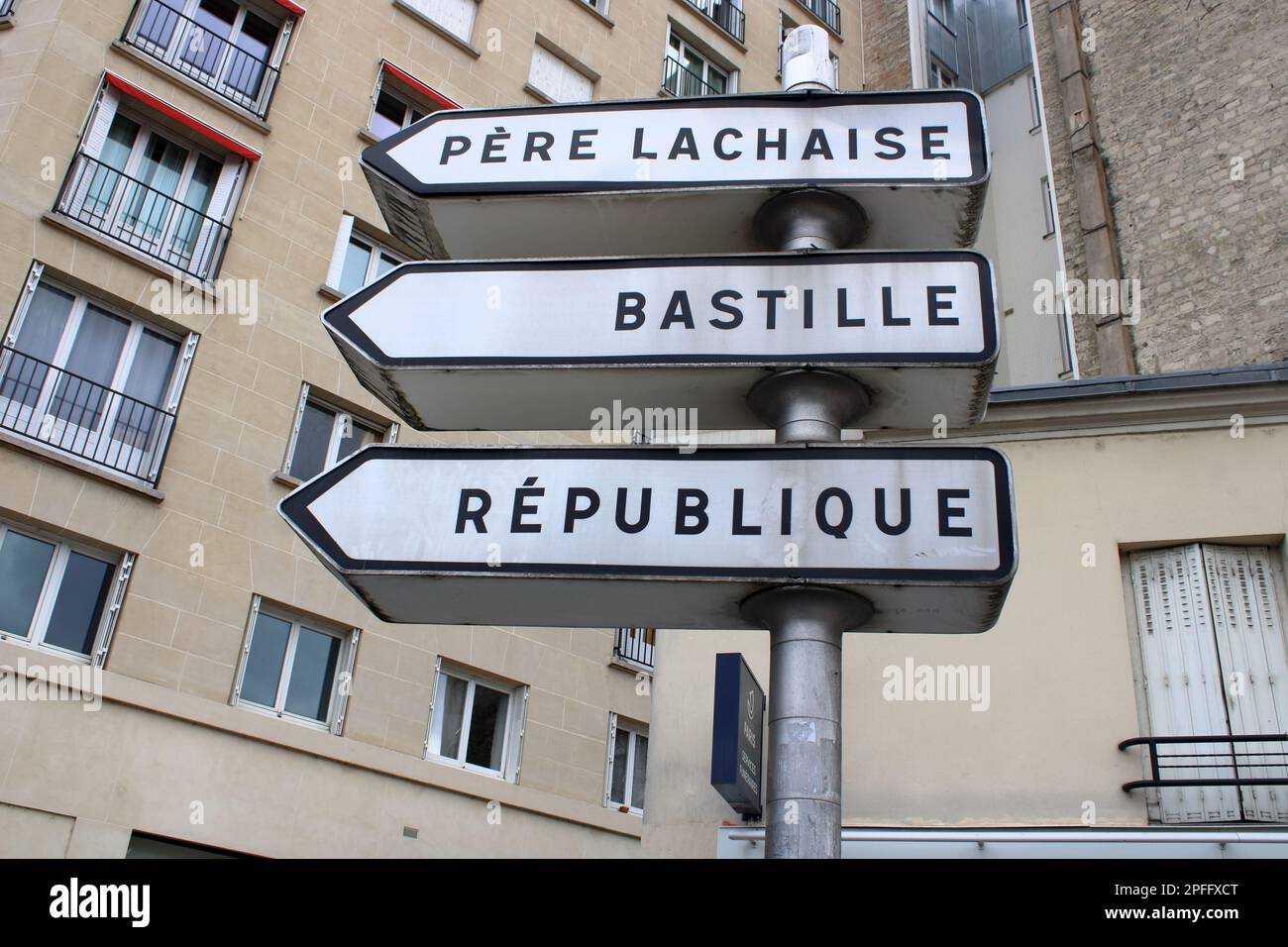View of road signage highlighting various destinations in central Paris ...