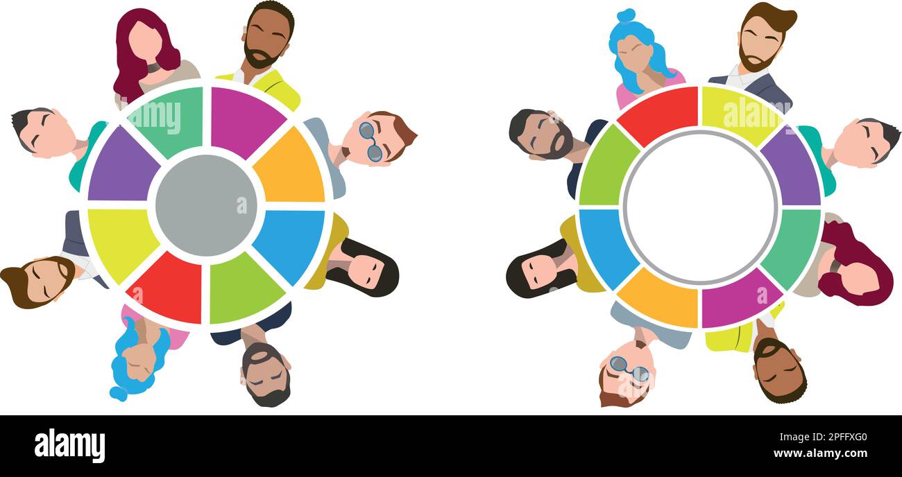 pie charts that simulate a meeting table or circular communication ...