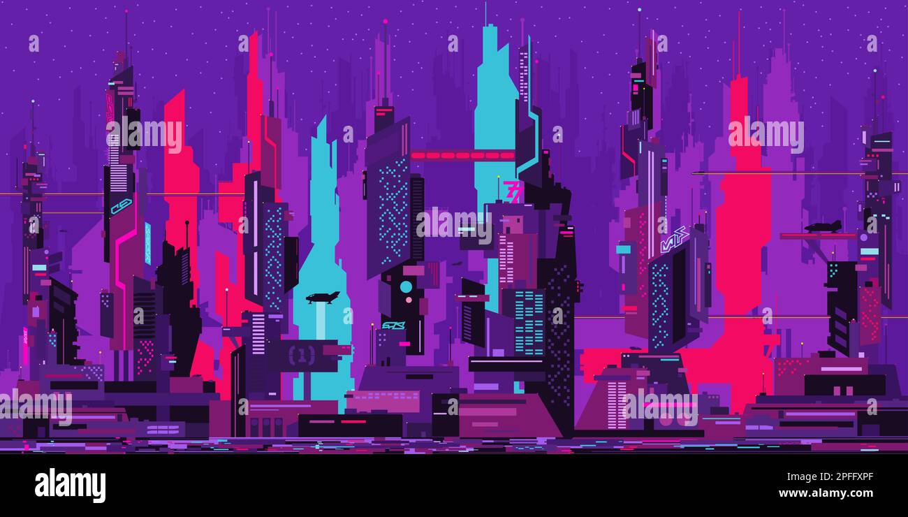 Trendy Abstract Futuristic Sci-fi Cyber Space City Landscape Vector ...