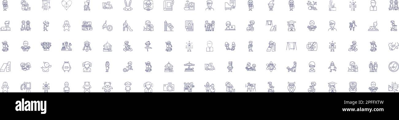 Kids life line icons signs set. Design collection of Children, fun ...