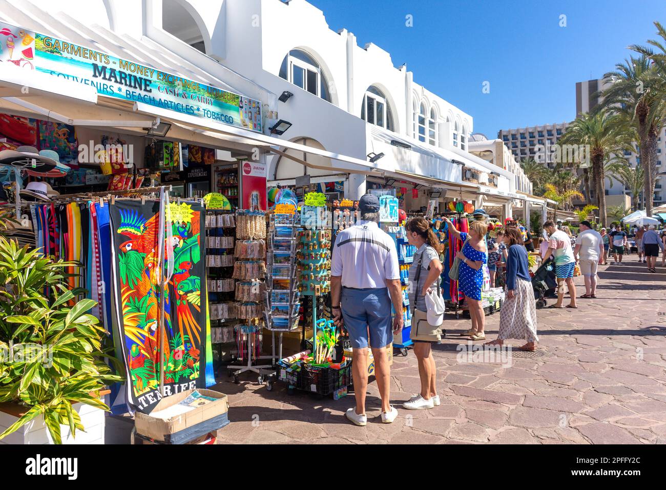 Souvenir shops on beach promenade, Avenue Rafael Puig Lluvina,, Playa ...